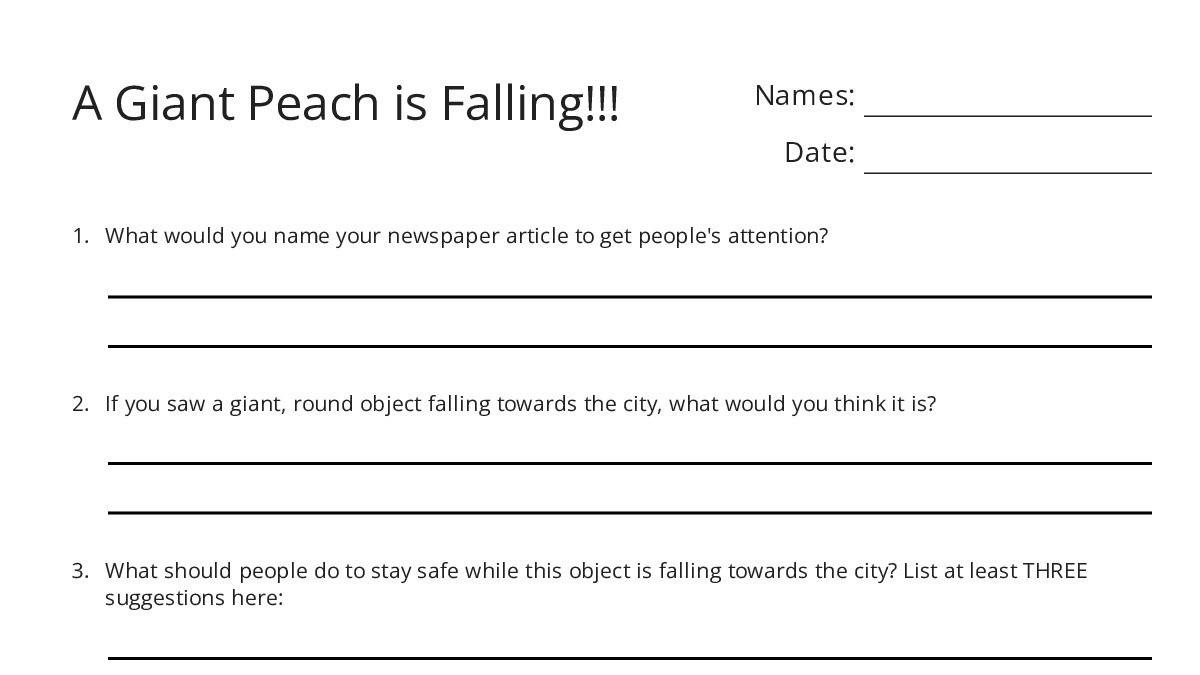 A Giant Peach is Falling!!! - My Worksheet Maker: Create Your Own ...