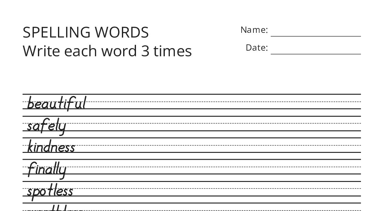 SPELLING WORDS Write each word 3 times - My Worksheet Maker: Create ...