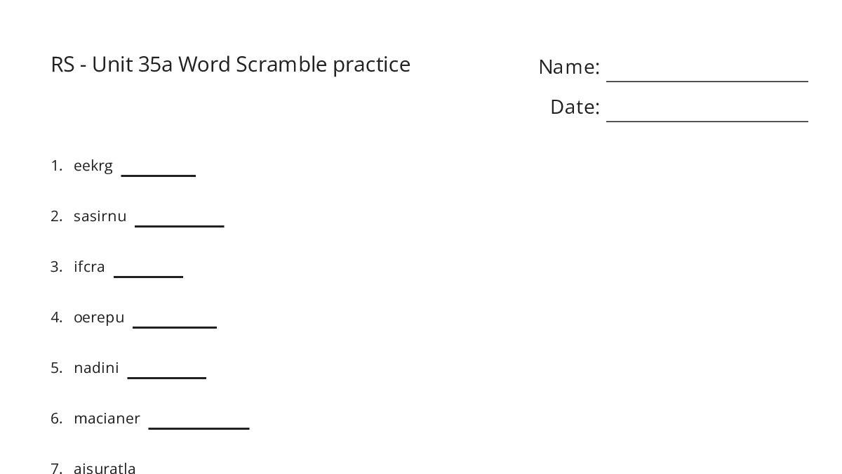 RS - Unit 35a Word Scramble practice - My Worksheet Maker: Create Your ...