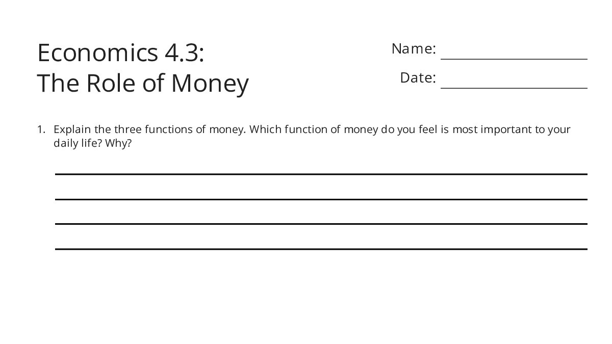 Economics 4.3: The Role of Money - My Worksheet Maker: Create Your Own ...