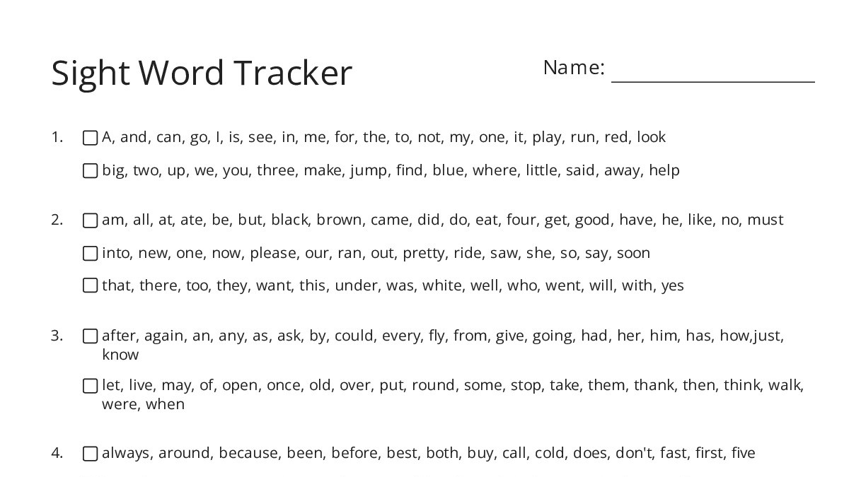 Sight Word Tracker - My Worksheet Maker: Create Your Own Worksheets