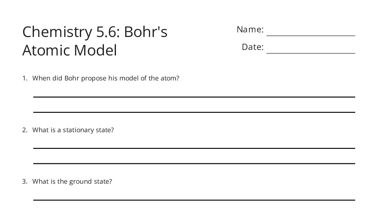 Chemistry 5.6: Bohr's Atomic Model - My Worksheet Maker: Create Your ...