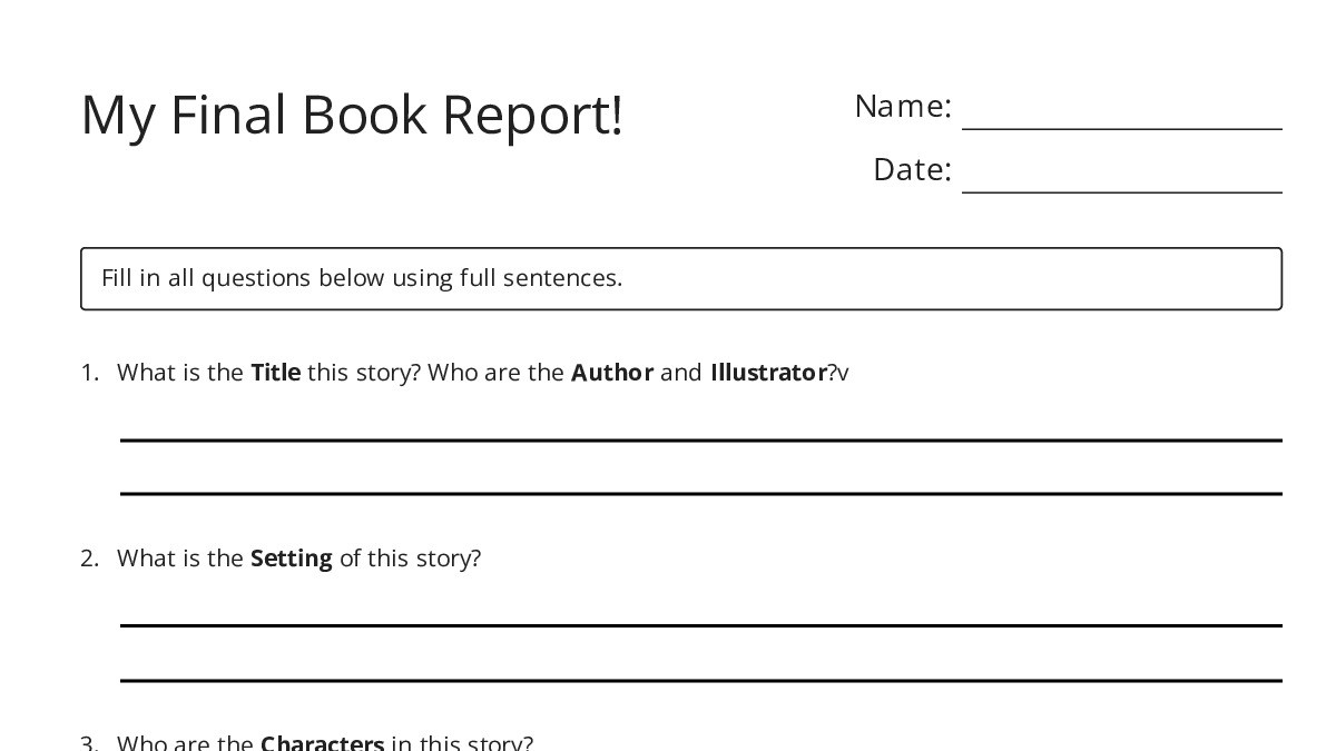 My Final Book Report! - My Worksheet Maker: Create Your Own Worksheets
