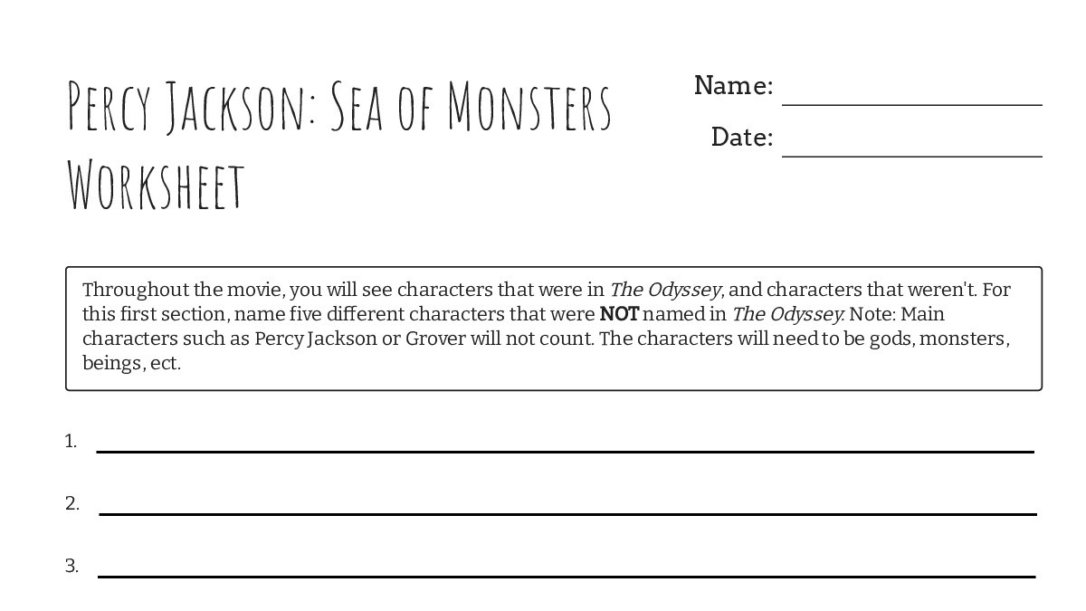 Percy Jackson: Sea of Monsters Worksheet - My Worksheet Maker: Create ...