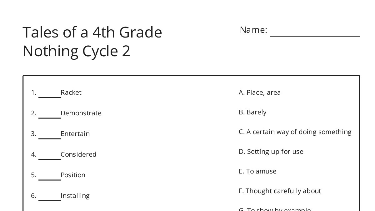 Tales of a 4th Grade Nothing Cycle 2 - My Worksheet Maker: Create Your ...