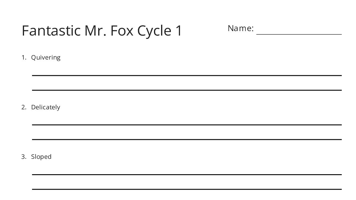 Fantastic Mr. Fox Cycle 1 - My Worksheet Maker: Create Your Own Worksheets