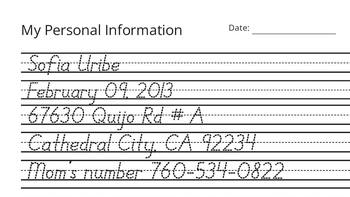 My Personal Information - My Worksheet Maker: Create Your Own Worksheets