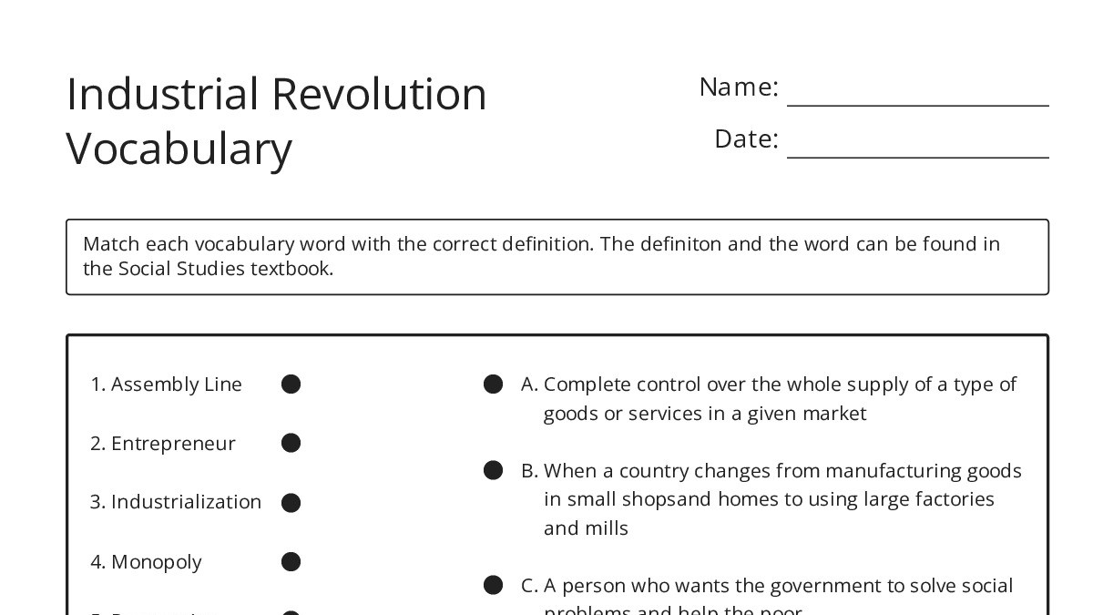 Industrial Revolution Vocabulary - My Worksheet Maker: Create Your Own ...