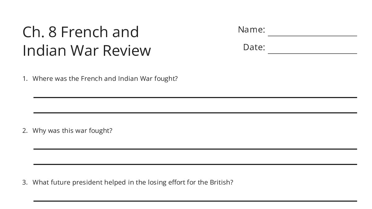 Ch. 8 French and Indian War Review - My Worksheet Maker: Create Your ...