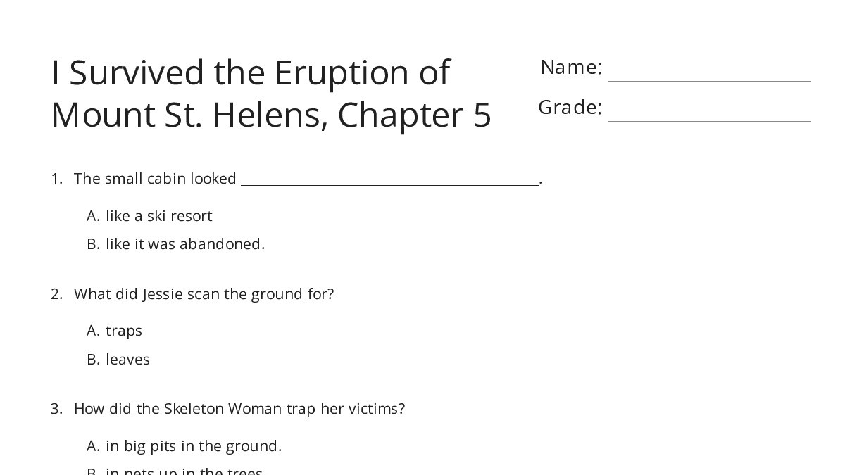 I Survived the Eruption of Mount St. Helens, Chapter 5 - My Worksheet ...