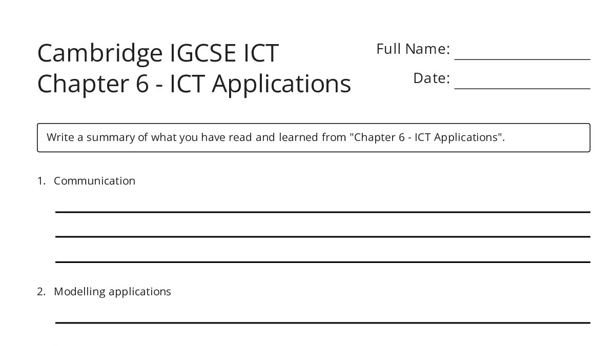 Cambridge IGCSE ICT Chapter 6 - ICT Applications - My Worksheet Maker ...