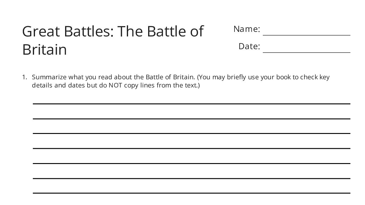 Great Battles: The Battle of Britain - My Worksheet Maker: Create Your ...