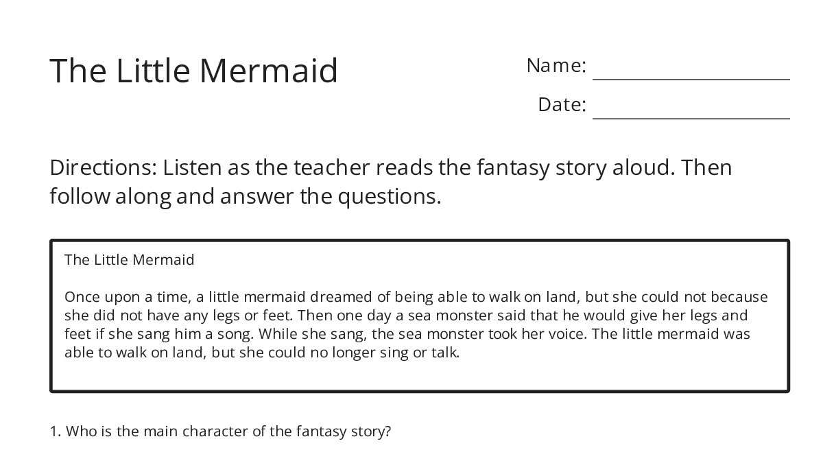 The Little Mermaid - My Worksheet Maker: Create Your Own Worksheets
