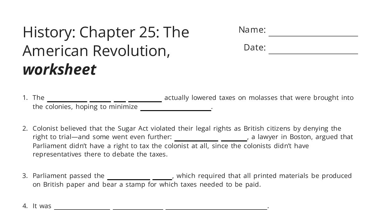 History: Chapter 25: The American Revolution, worksheet - My Worksheet ...
