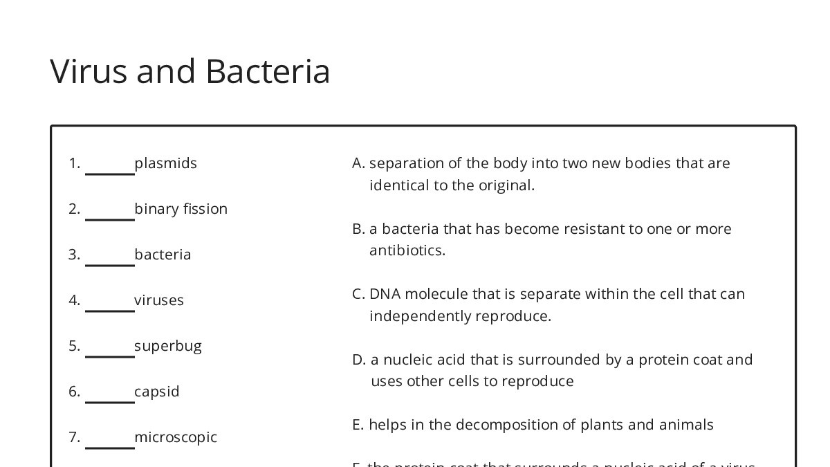 Virus and Bacteria - My Worksheet Maker: Create Your Own Worksheets