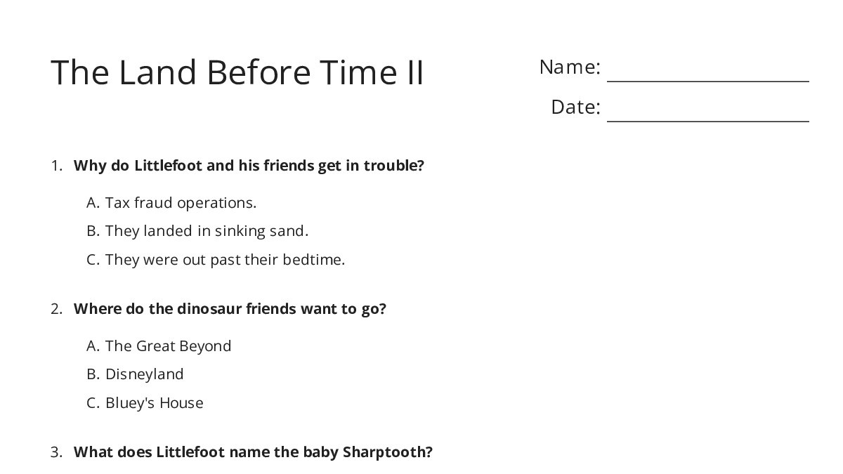 The Land Before Time II - My Worksheet Maker: Create Your Own Worksheets