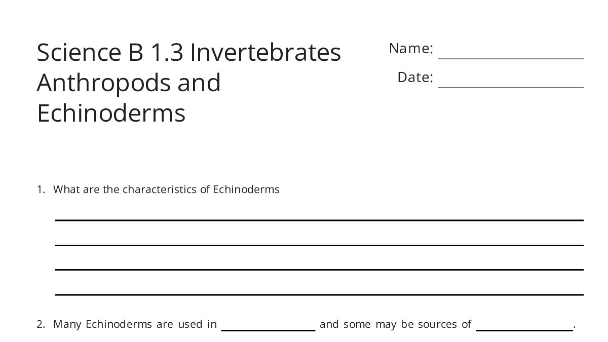 Science B 1.3 Invertebrates Anthropods and Echinoderms - My Worksheet ...