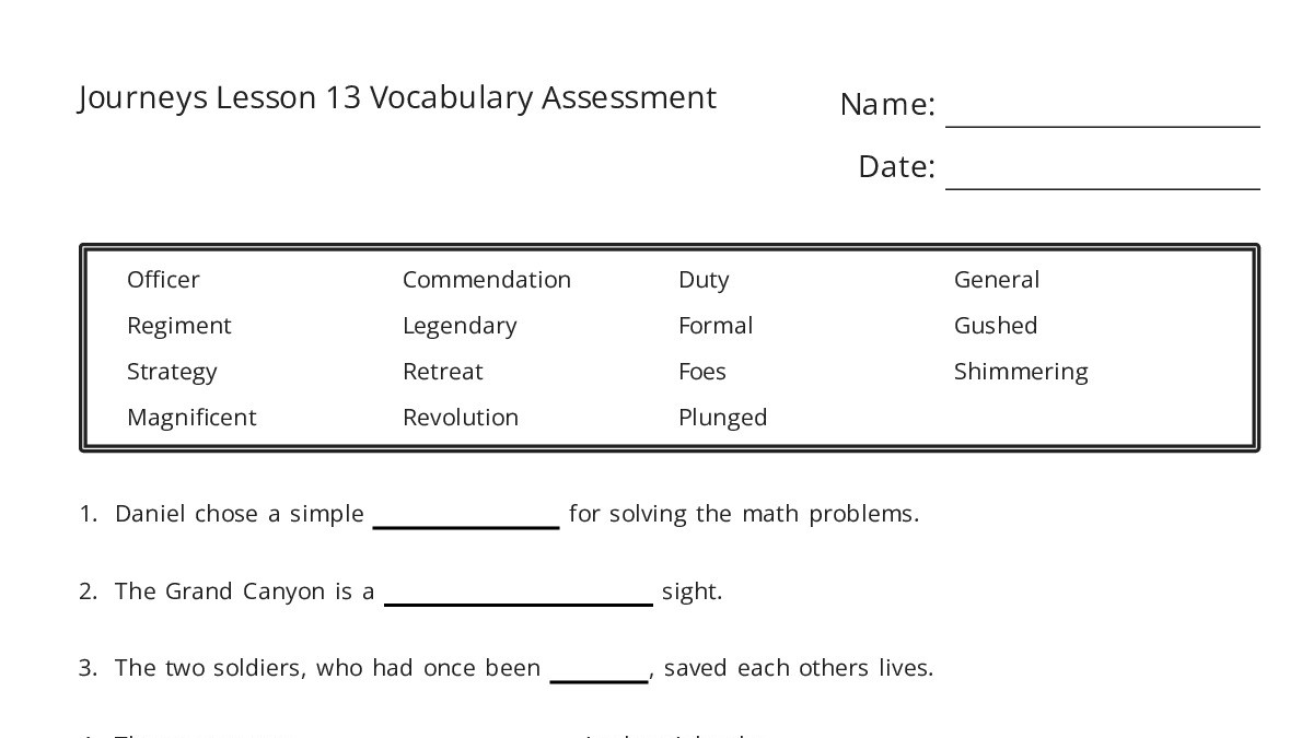 Journeys Lesson 13 Vocabulary Assessment - My Worksheet Maker: Create ...