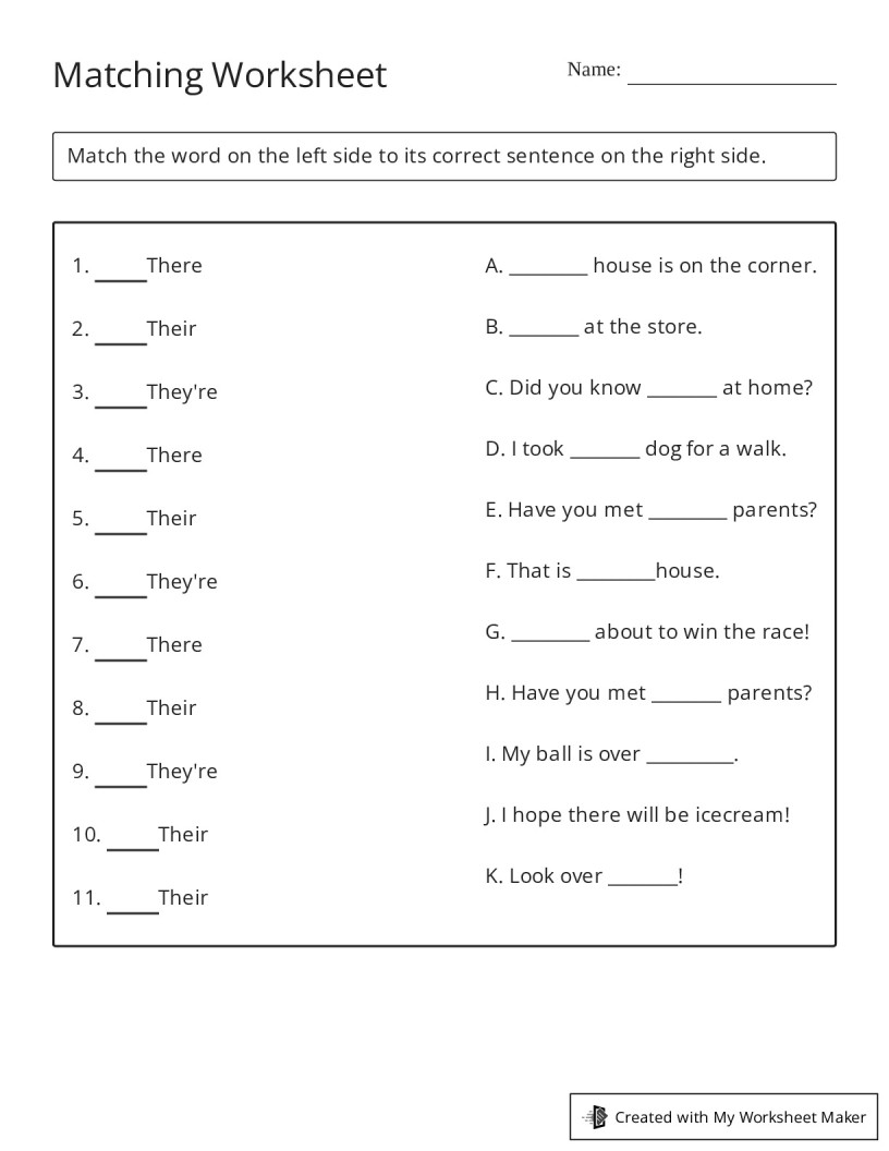 Matching Worksheet - My Worksheet Maker: Create Your Own Worksheets