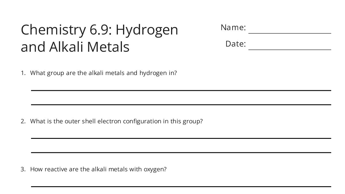 Chemistry 6.9: Hydrogen and Alkali Metals - My Worksheet Maker: Create ...