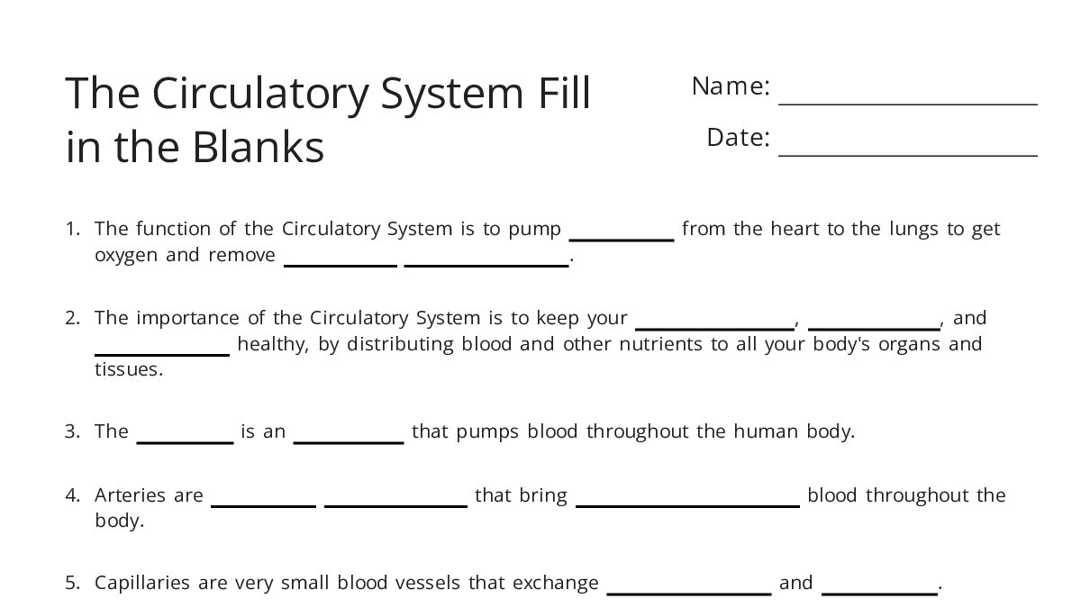 The Circulatory System Fill in the Blanks - My Worksheet Maker: Create ...