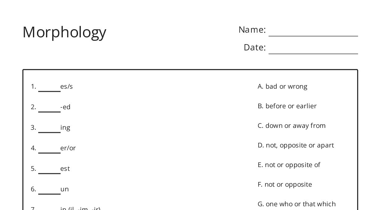 Morphology - My Worksheet Maker: Create Your Own Worksheets
