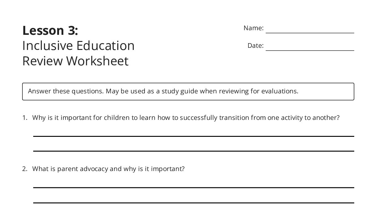 Lesson 3: Inclusive Education Review Worksheet - My Worksheet Maker ...