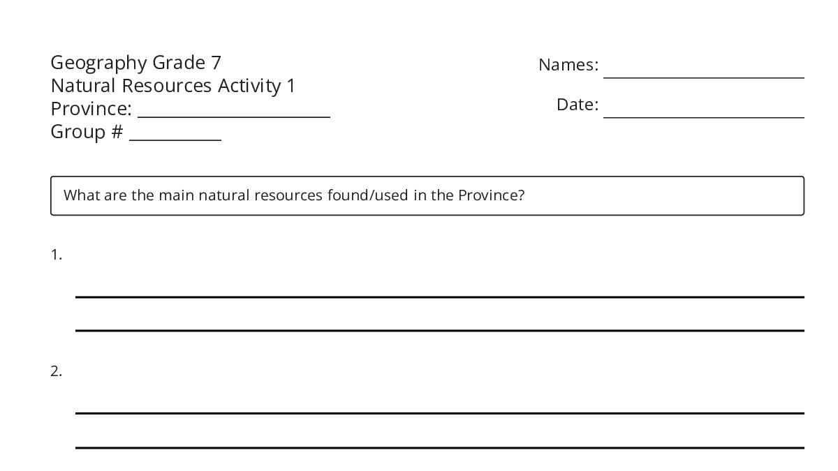Geography Grade 7 Natural Resources Activity 1 Province ...