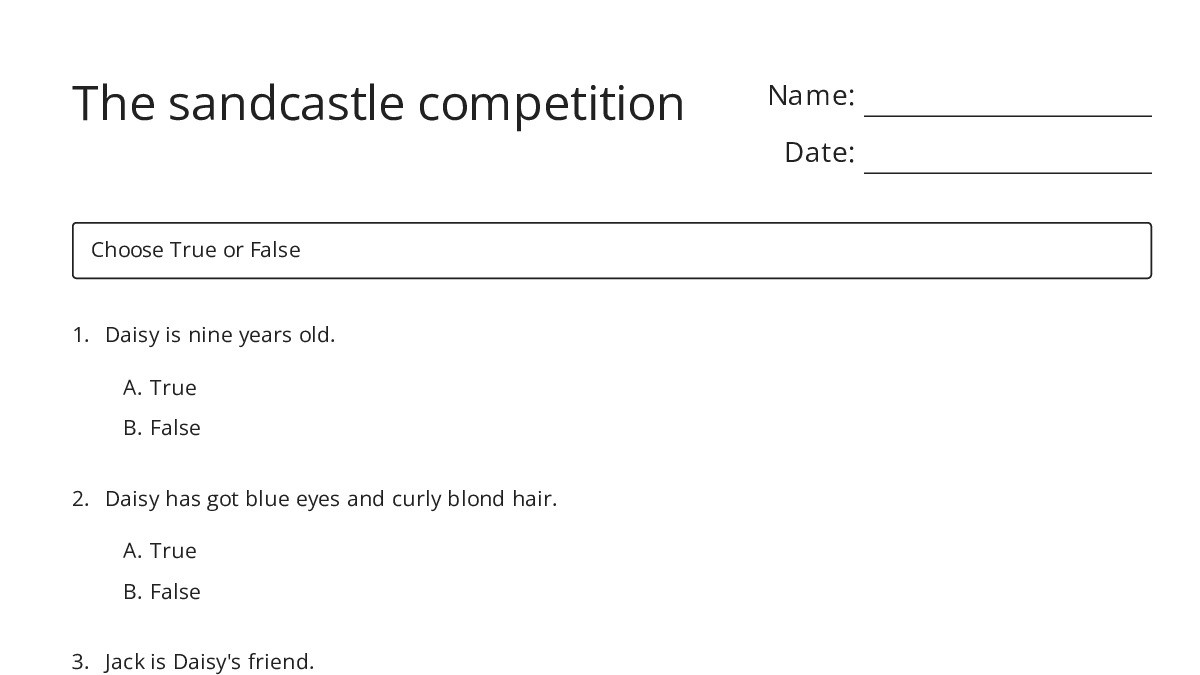 The sandcastle competition - My Worksheet Maker: Create Your Own Worksheets