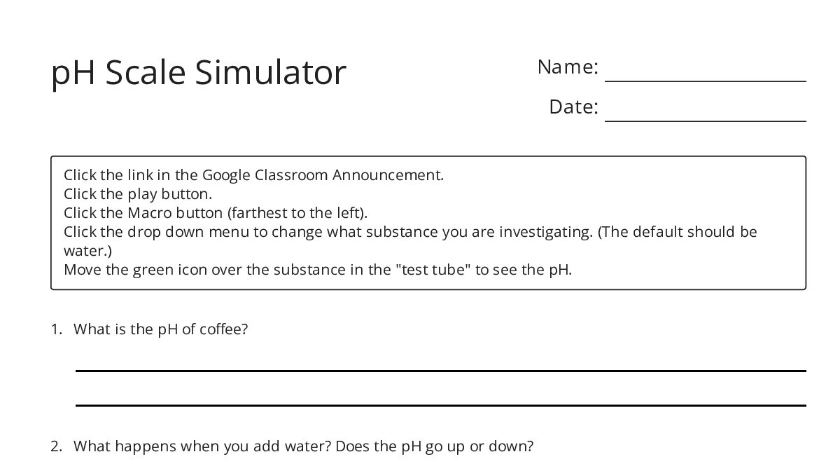 pH Scale Simulator - My Worksheet Maker: Create Your Own Worksheets
