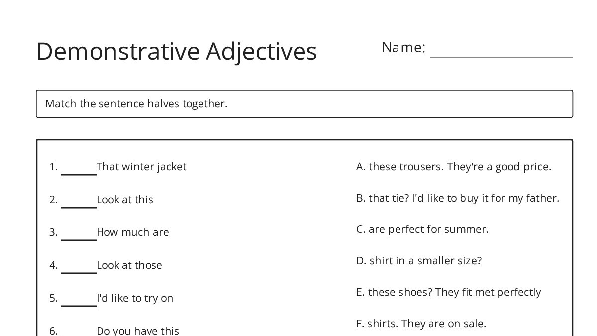 Demonstrative Adjectives - My Worksheet Maker: Create Your Own Worksheets