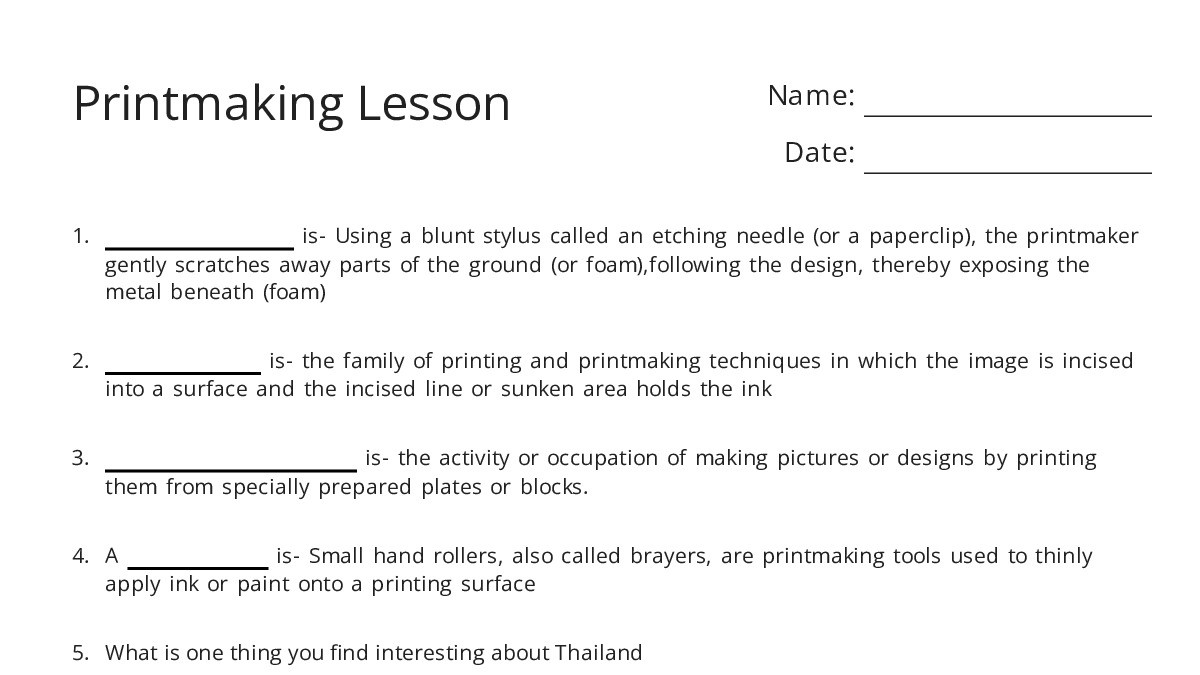 Printmaking Lesson - My Worksheet Maker: Create Your Own Worksheets