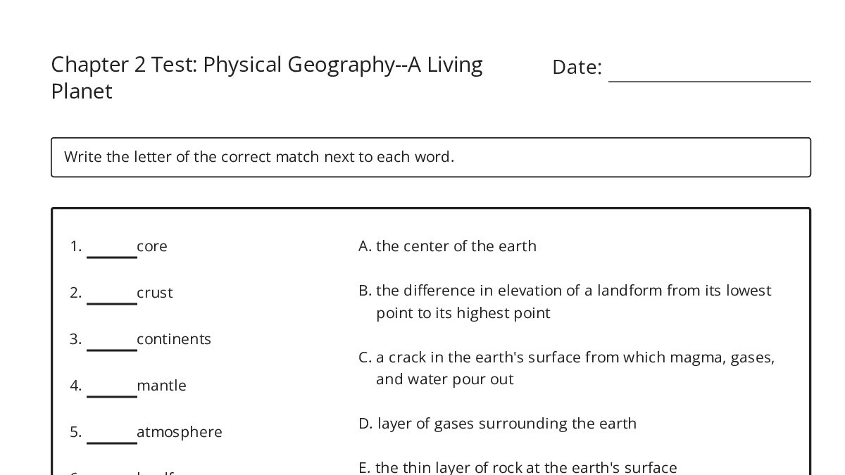 Chapter 2 Test: Physical Geography--A Living Planet - My Worksheet ...