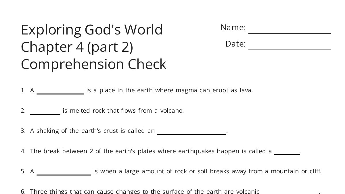 Exploring God's World Chapter 4 (part 2) Comprehension Check - My ...
