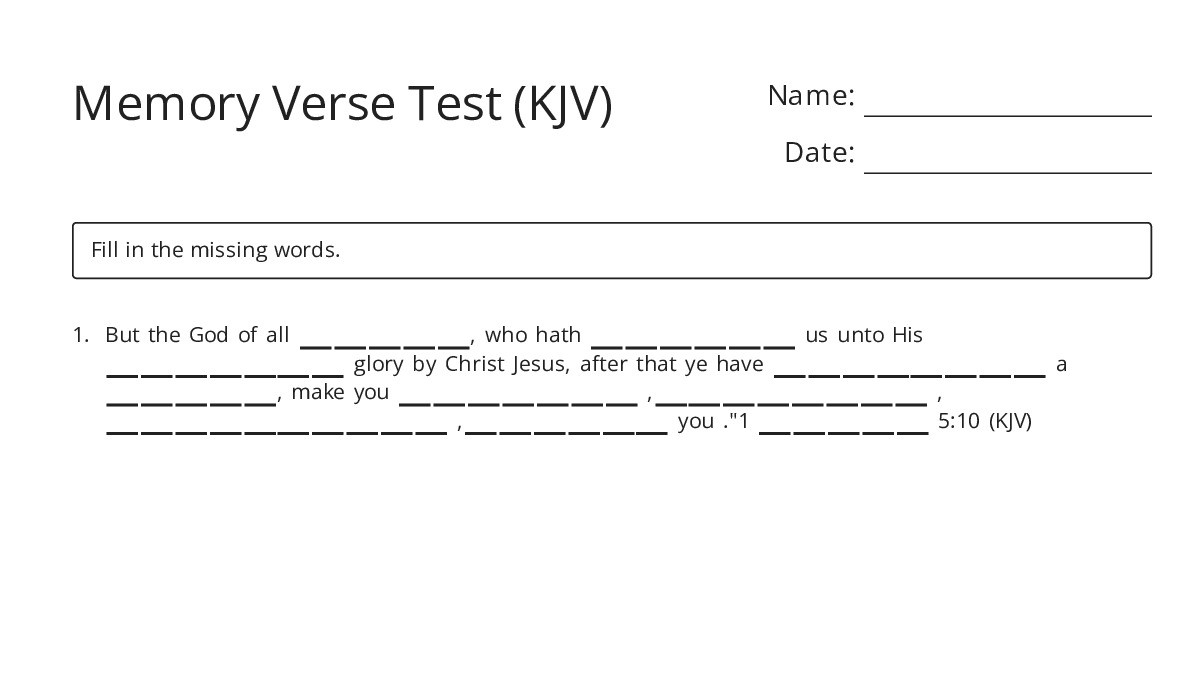 Memory Verse Test (KJV) - My Worksheet Maker: Create Your Own Worksheets