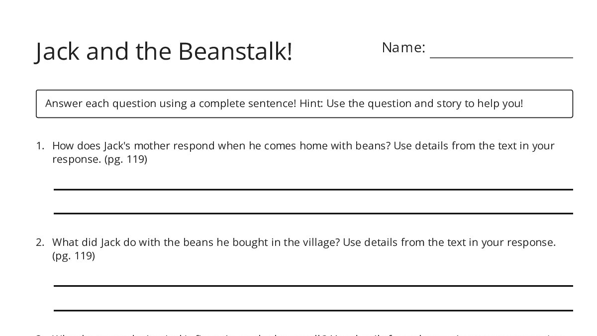 Jack and the Beanstalk! - My Worksheet Maker: Create Your Own Worksheets
