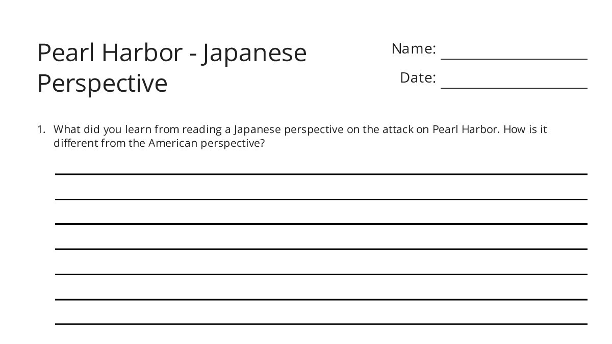 Pearl Harbor - Japanese Perspective - My Worksheet Maker: Create Your ...