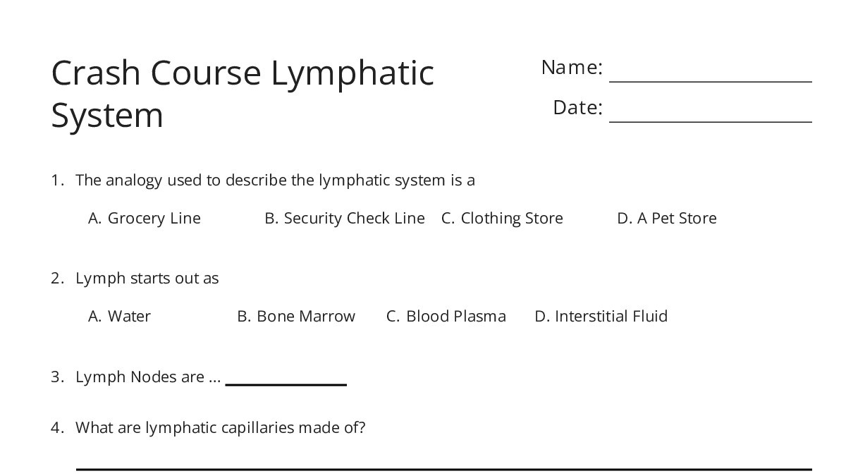 Crash Course Lymphatic System - My Worksheet Maker: Create Your Own ...