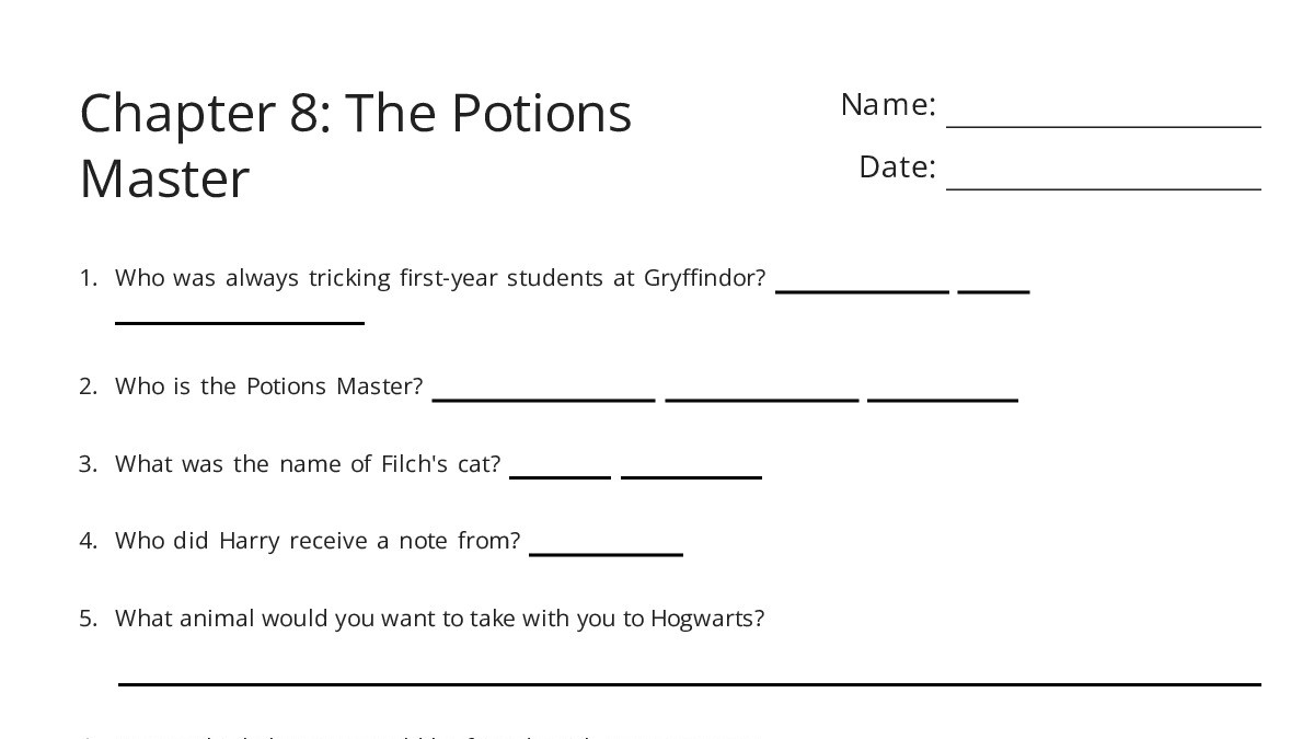 Chapter 8: The Potions Master - My Worksheet Maker: Create Your Own ...