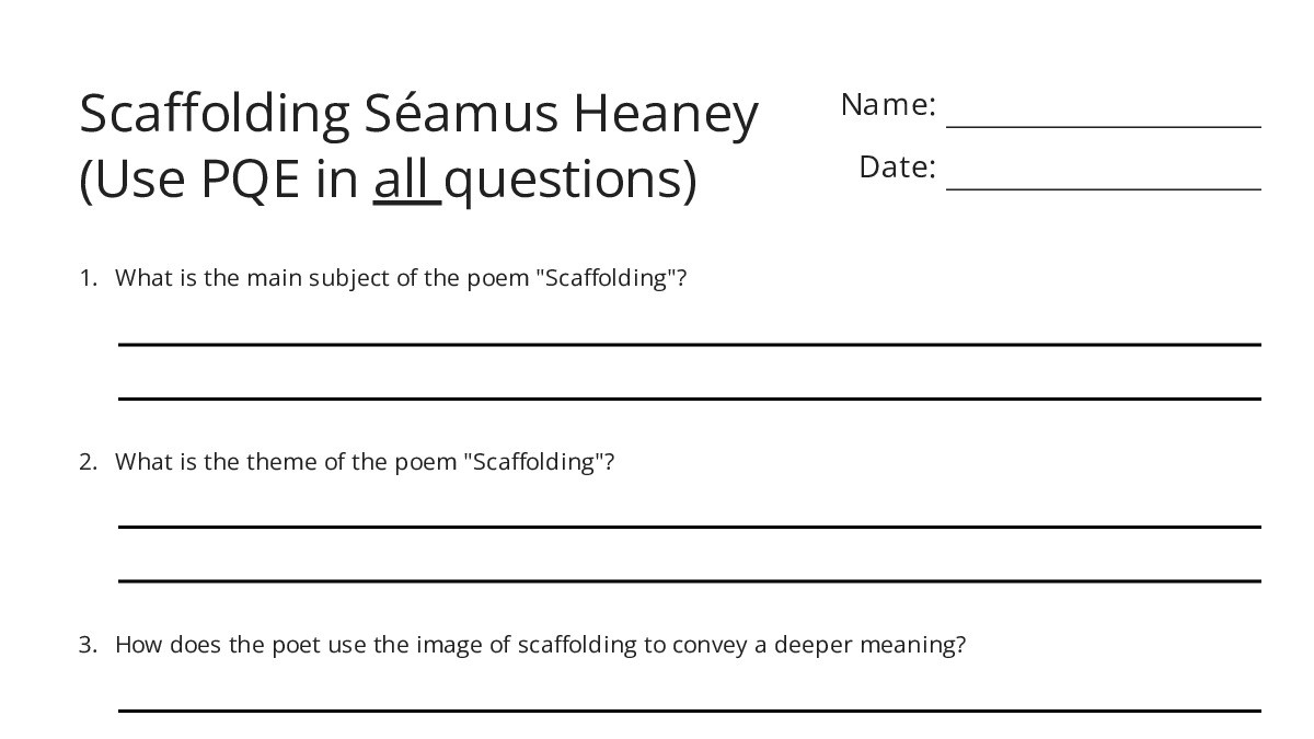 Scaffolding Séamus Heaney (Use PQE in all questions) - My Worksheet ...