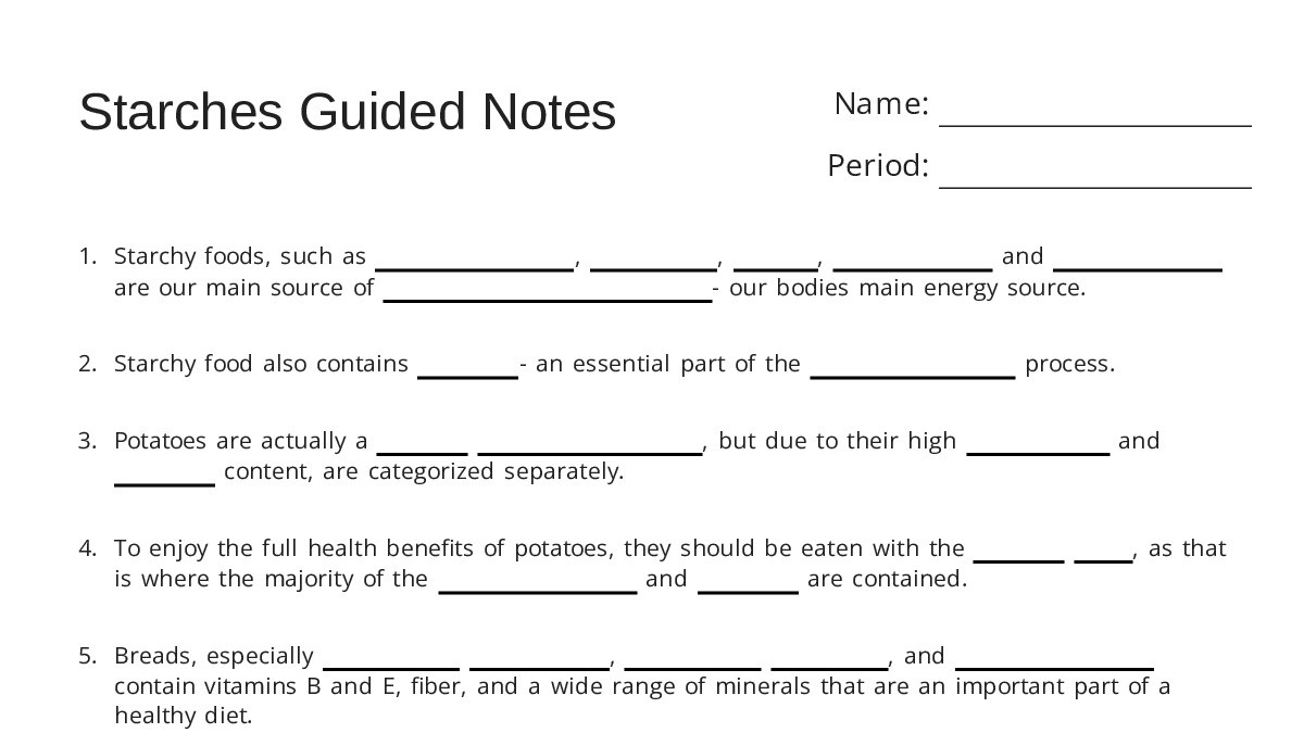 Starches Guided Notes - My Worksheet Maker: Create Your Own Worksheets