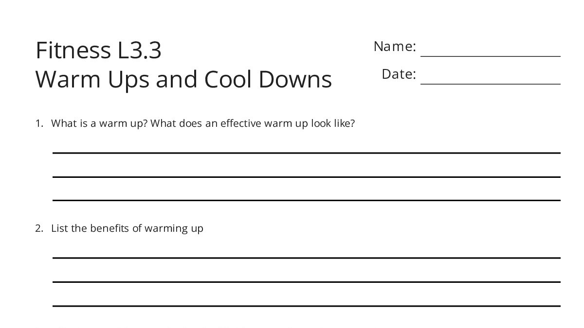 Fitness L3.3 Warm Ups and Cool Downs - My Worksheet Maker: Create Your ...