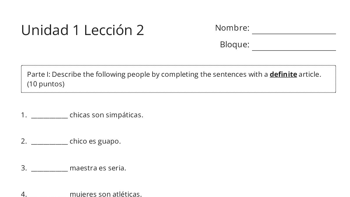 Unidad 1 Lección 2 - My Worksheet Maker: Create Your Own Worksheets