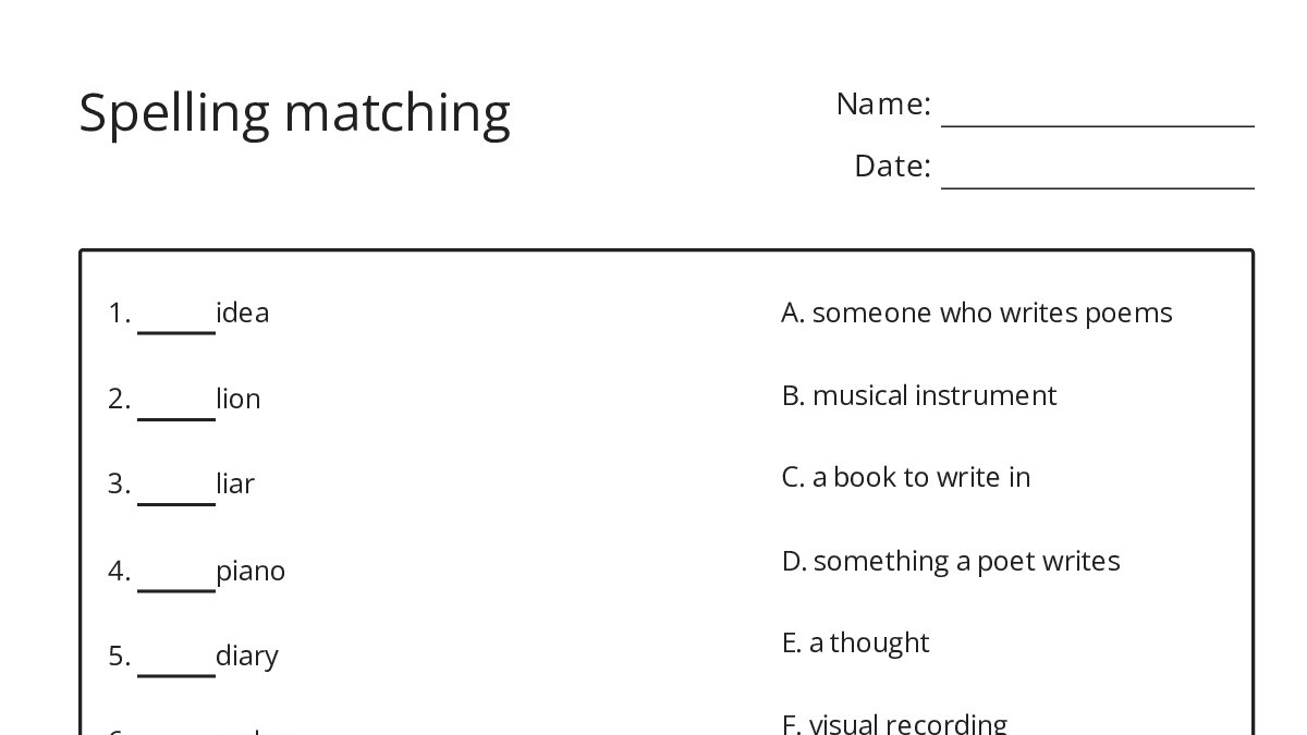 Spelling matching - My Worksheet Maker: Create Your Own Worksheets