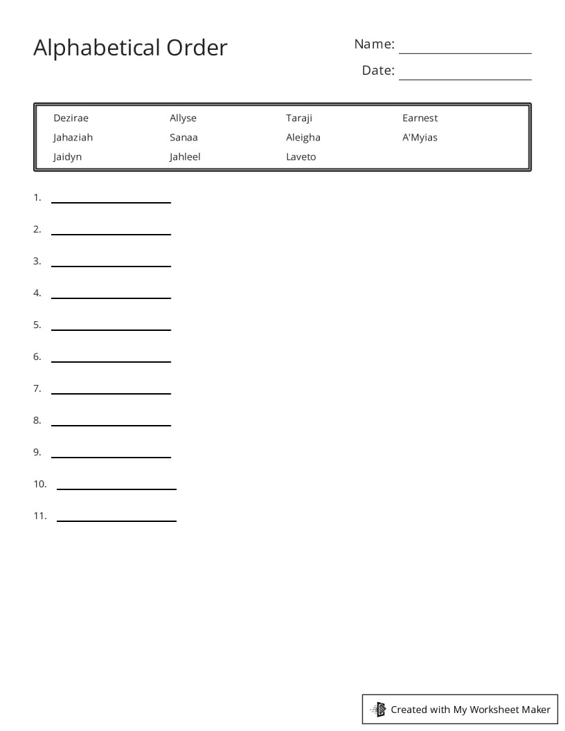 Alphabetical Order - My Worksheet Maker: Create Your Own Worksheets