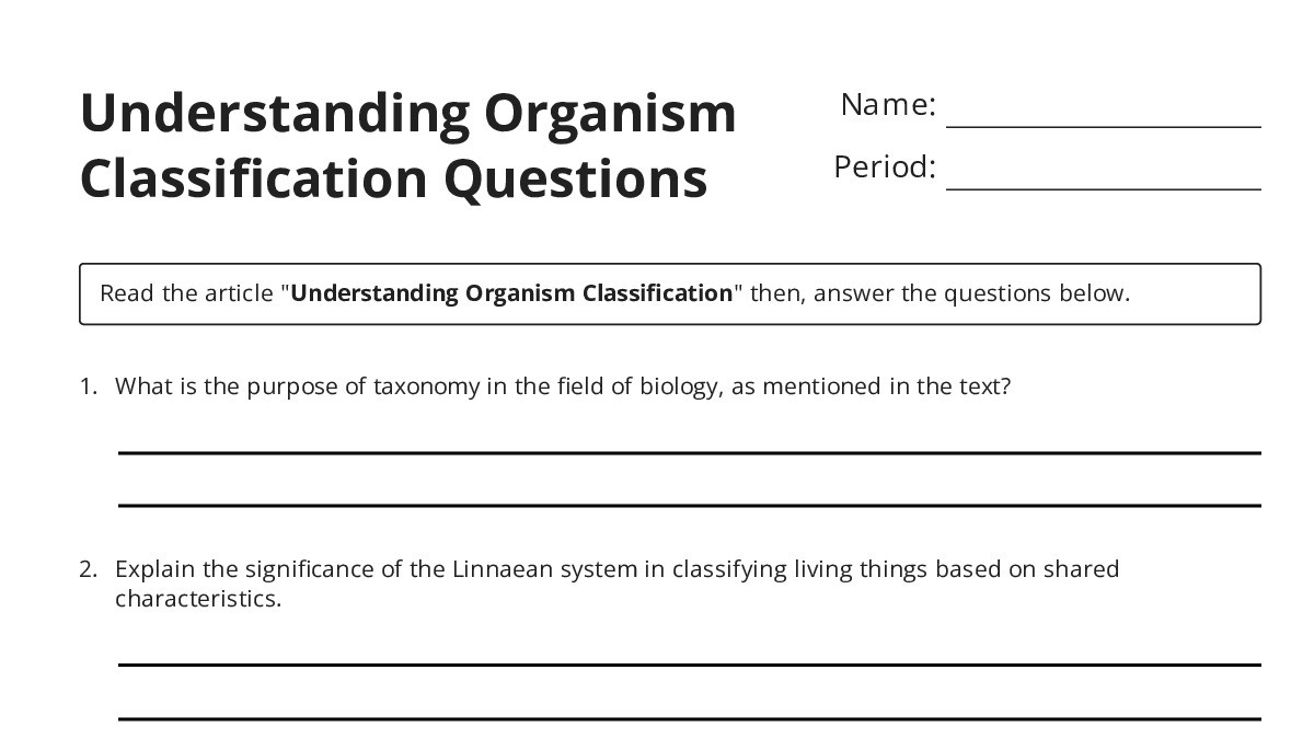 Understanding Organism Classification Questions - My Worksheet Maker ...