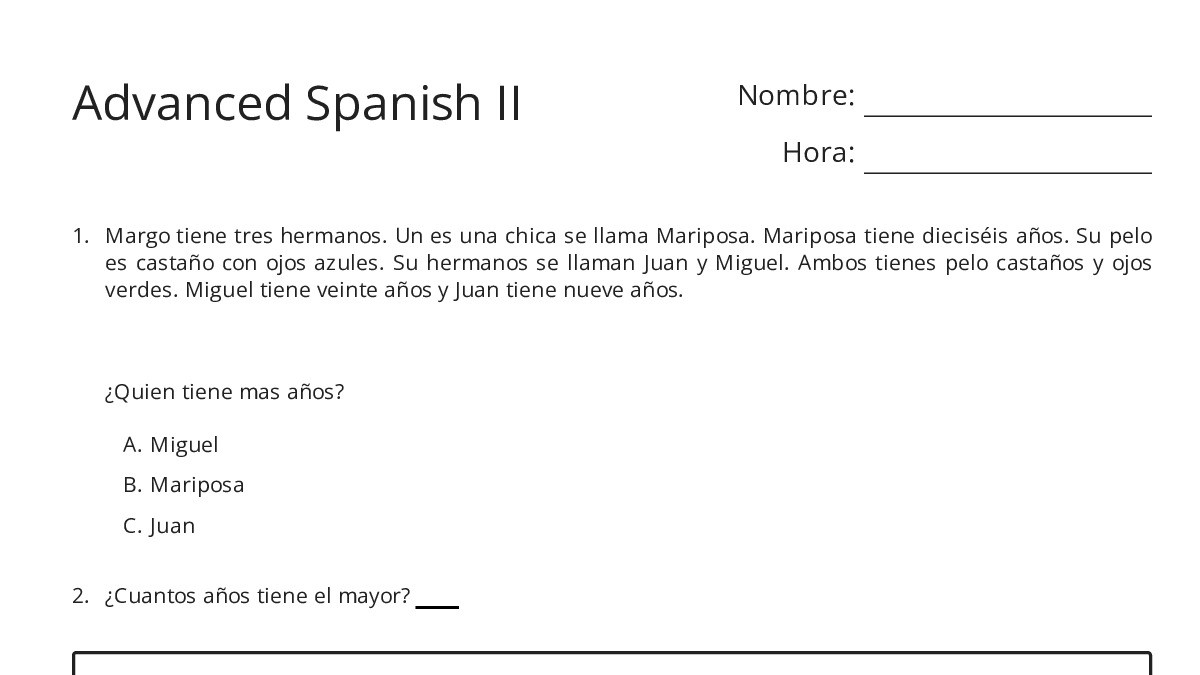 Advanced Spanish II - My Worksheet Maker: Create Your Own Worksheets