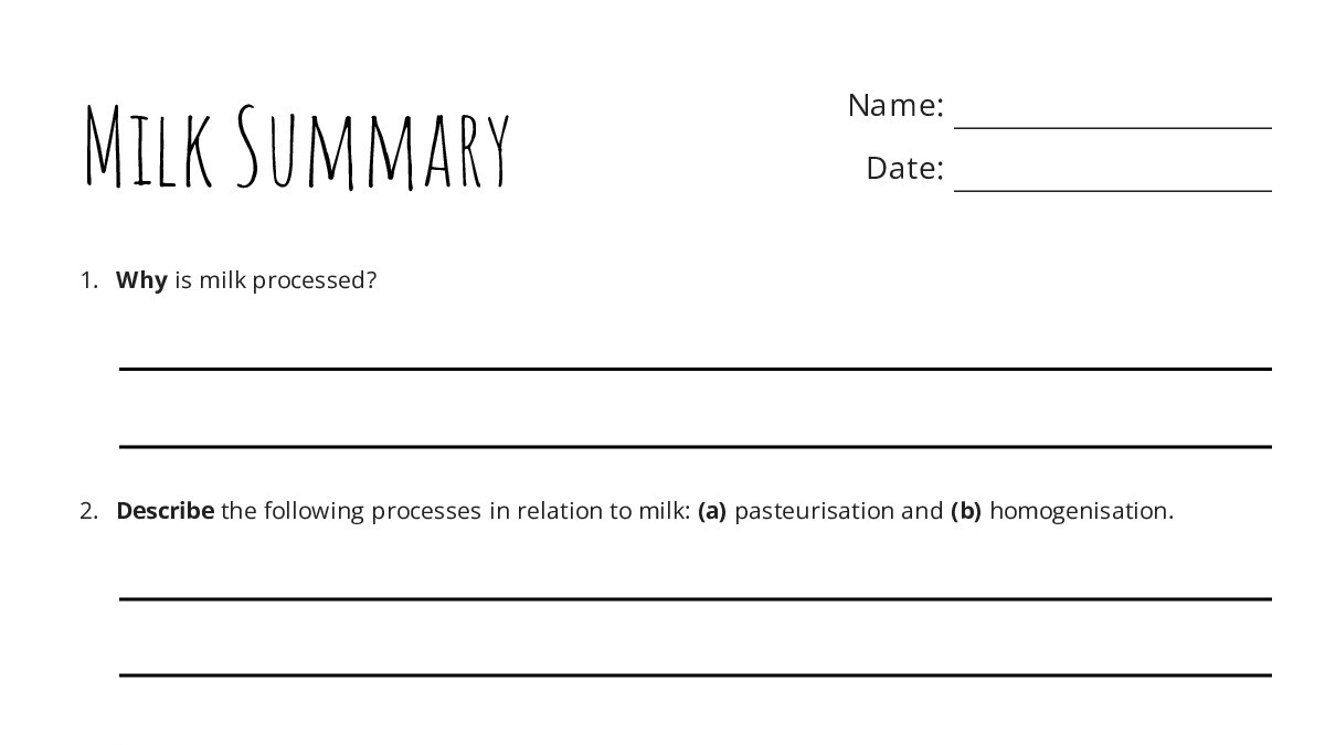 Milk Summary - My Worksheet Maker: Create Your Own Worksheets