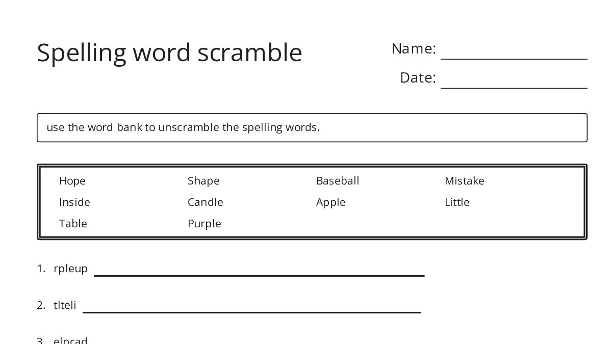 Spelling word scramble - My Worksheet Maker: Create Your Own Worksheets