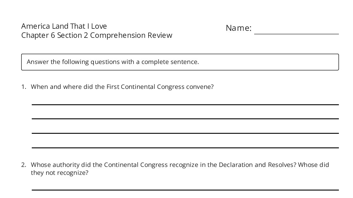America Land That I Love Chapter 6 Section 2 Comprehension Review - My ...